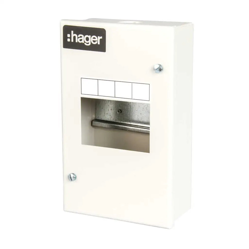 Hager Steel Enclosure 4 Module 1 Row | Consumer Unit World