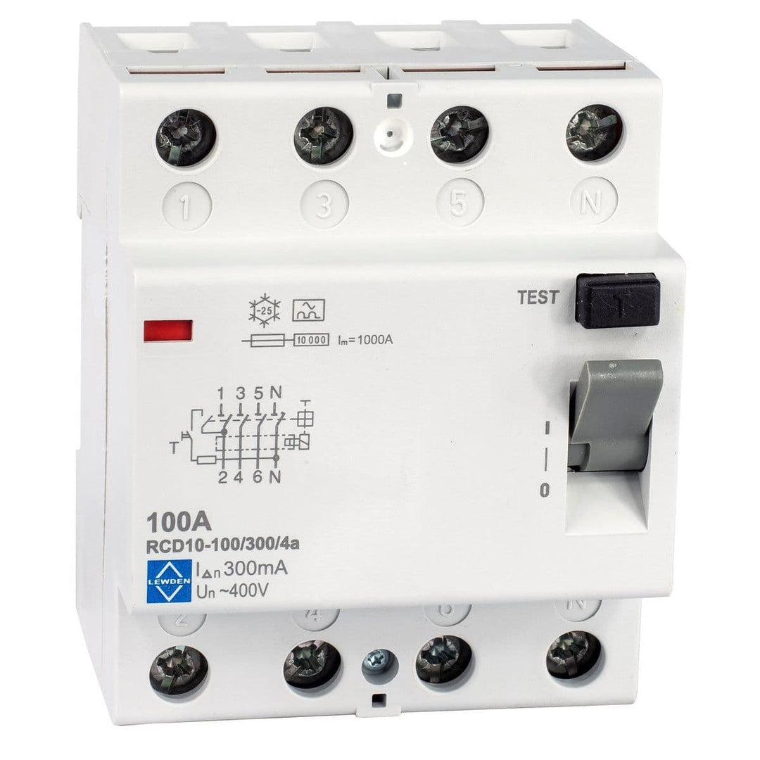 Lewden 100A RCCB 300mA 4P TYPE A 10kA | Consumer Unit World